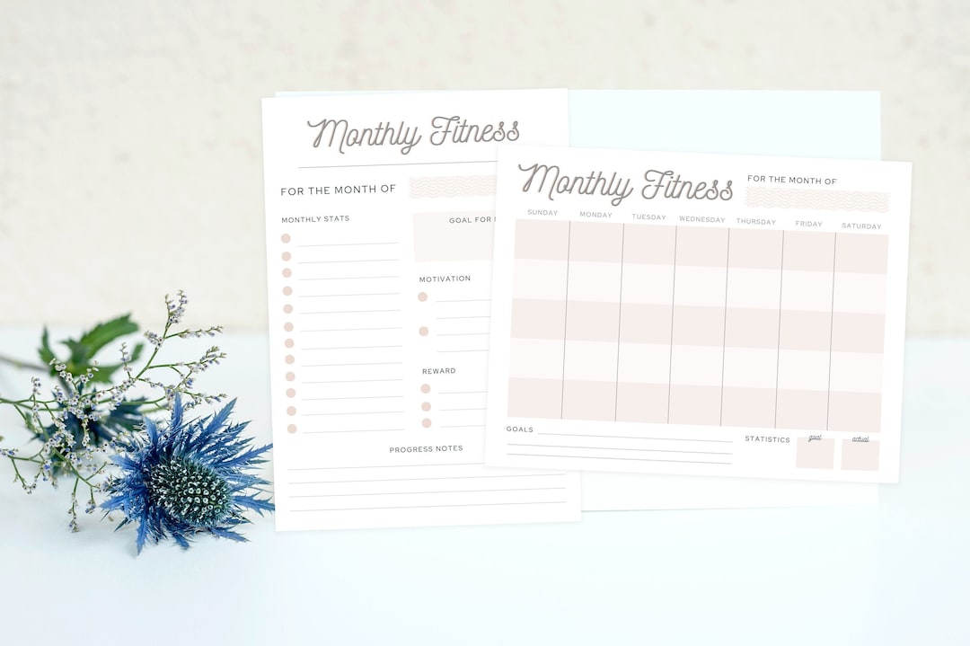 Monthly Fitness Printable Calendar . Digital File . Printable Scheduler ...