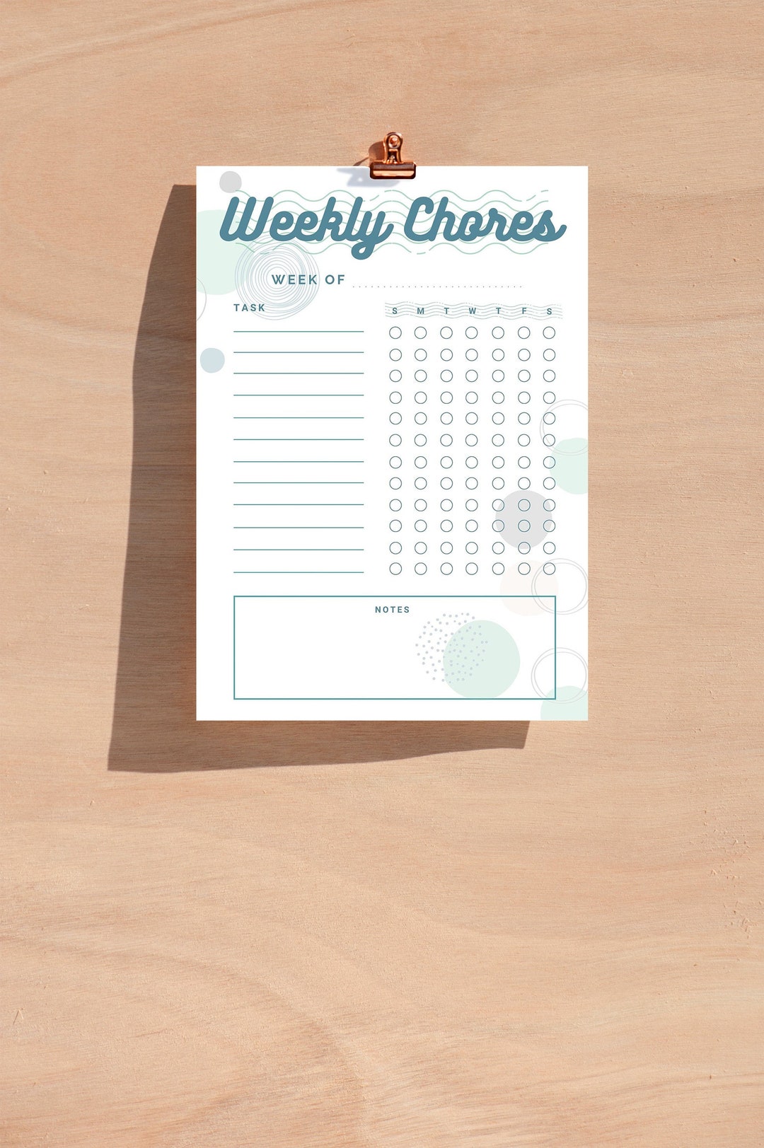 Minimalist Weekly Chore Chart Print . Green Digital File for Kids or ...