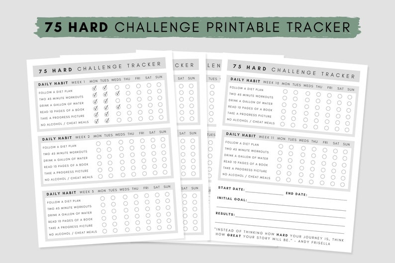 Printable 75 Hard Habit Tracker . Set of 4 Printable Scheduler, Planner ...