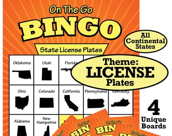 US State Vanity License Plate Bingo Board - 4 Unique Boards - Instant ...