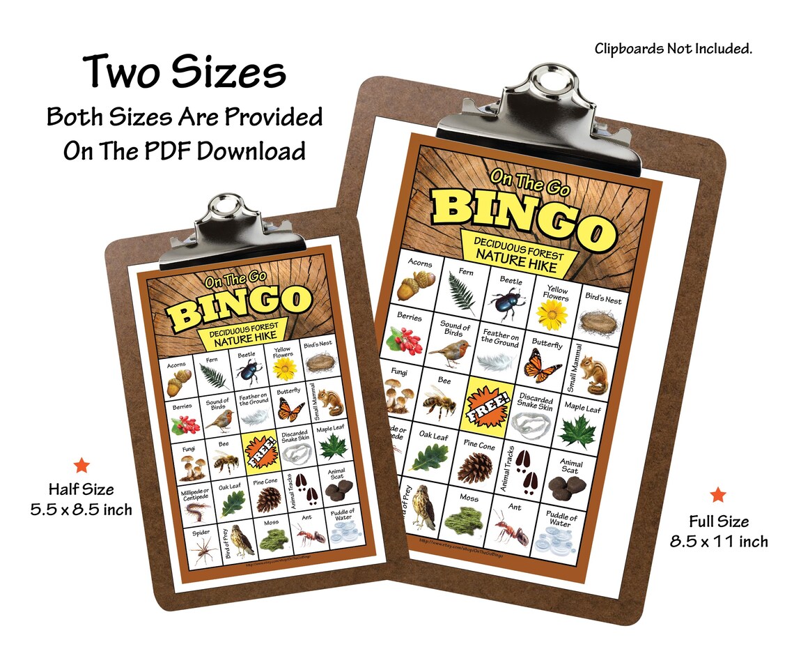 Nature Hike - Bingo Board - 4 Unique Boards - Instant Download ...