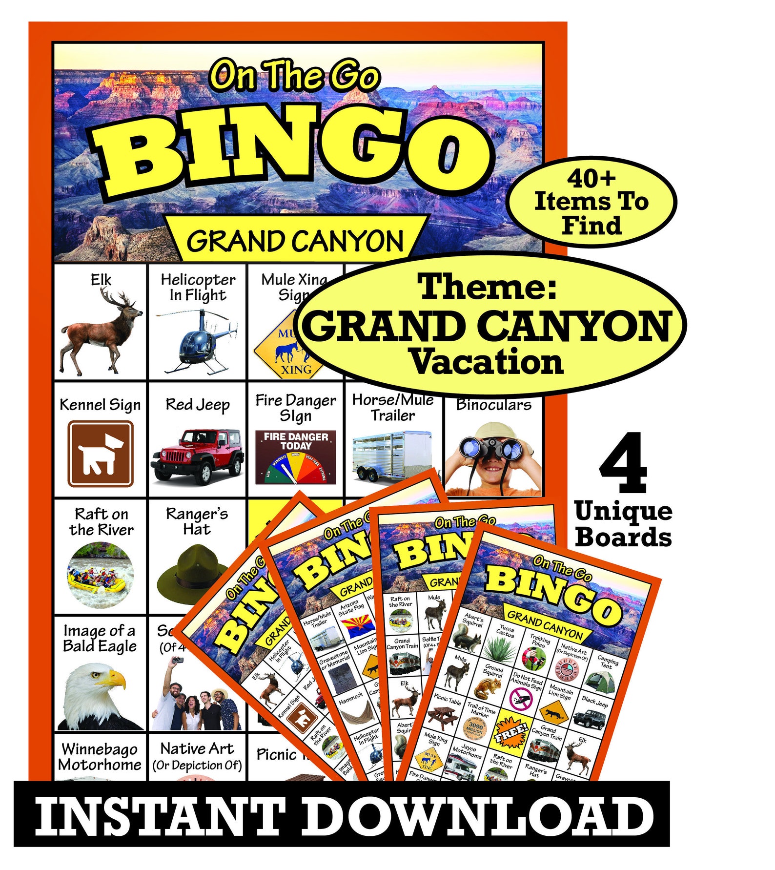 Grand Canyon National Park - Vacation Bingo Board - 4 Unique Boards ...