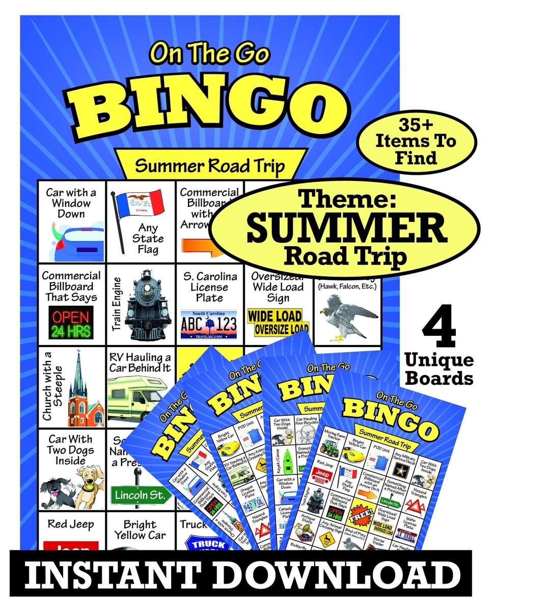 Summer Travel Bingo for Road Trips - 4 Unique Boards - Instant Download ...