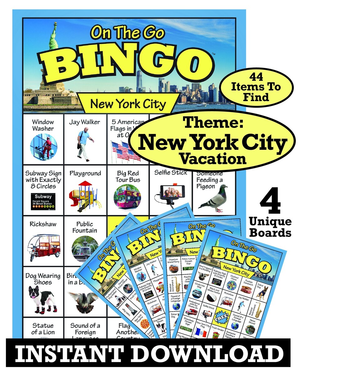 New York City - Bingo Board - 4 Unique Boards - Instant Download - NYC ...