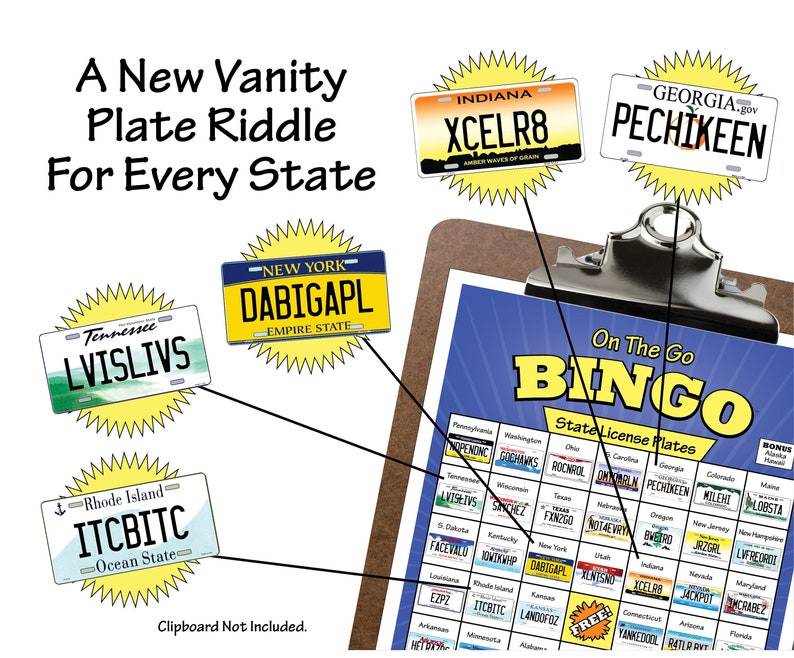 BIG BOARD License Plate Bingo - Travel Game With Vanity Plate Theme ...