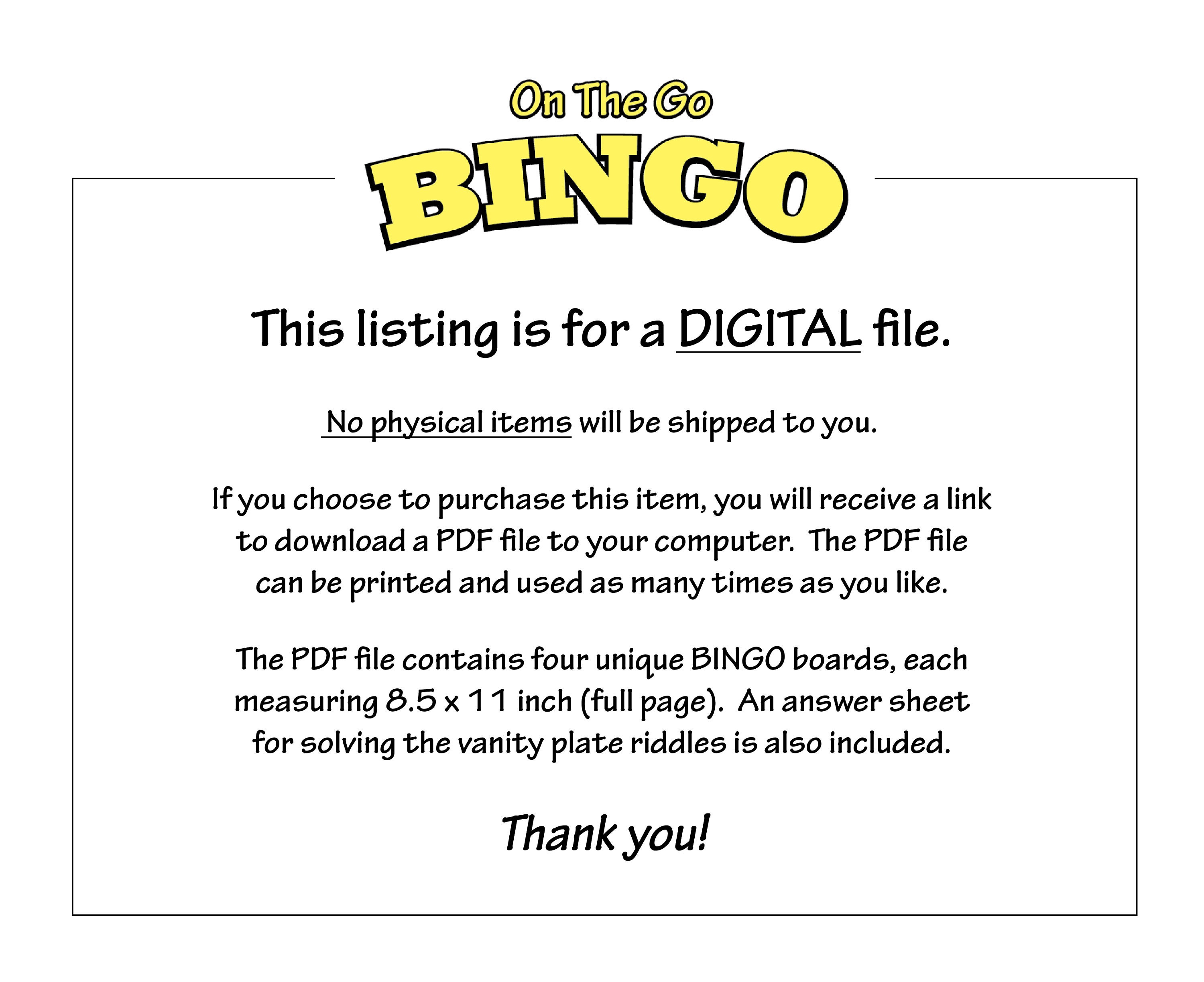 BIG BOARD License Plate Bingo - Travel Game With Vanity Plate Theme ...