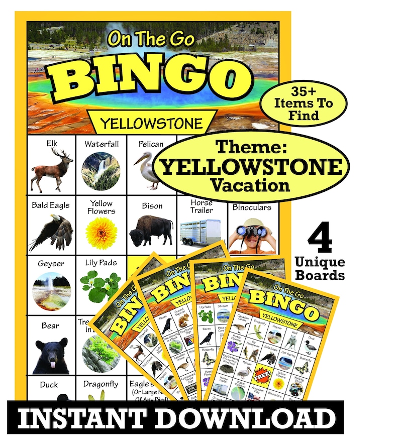 Yellowstone Travel Bingo - 4 Unique Boards - Instant Download - Fun ...
