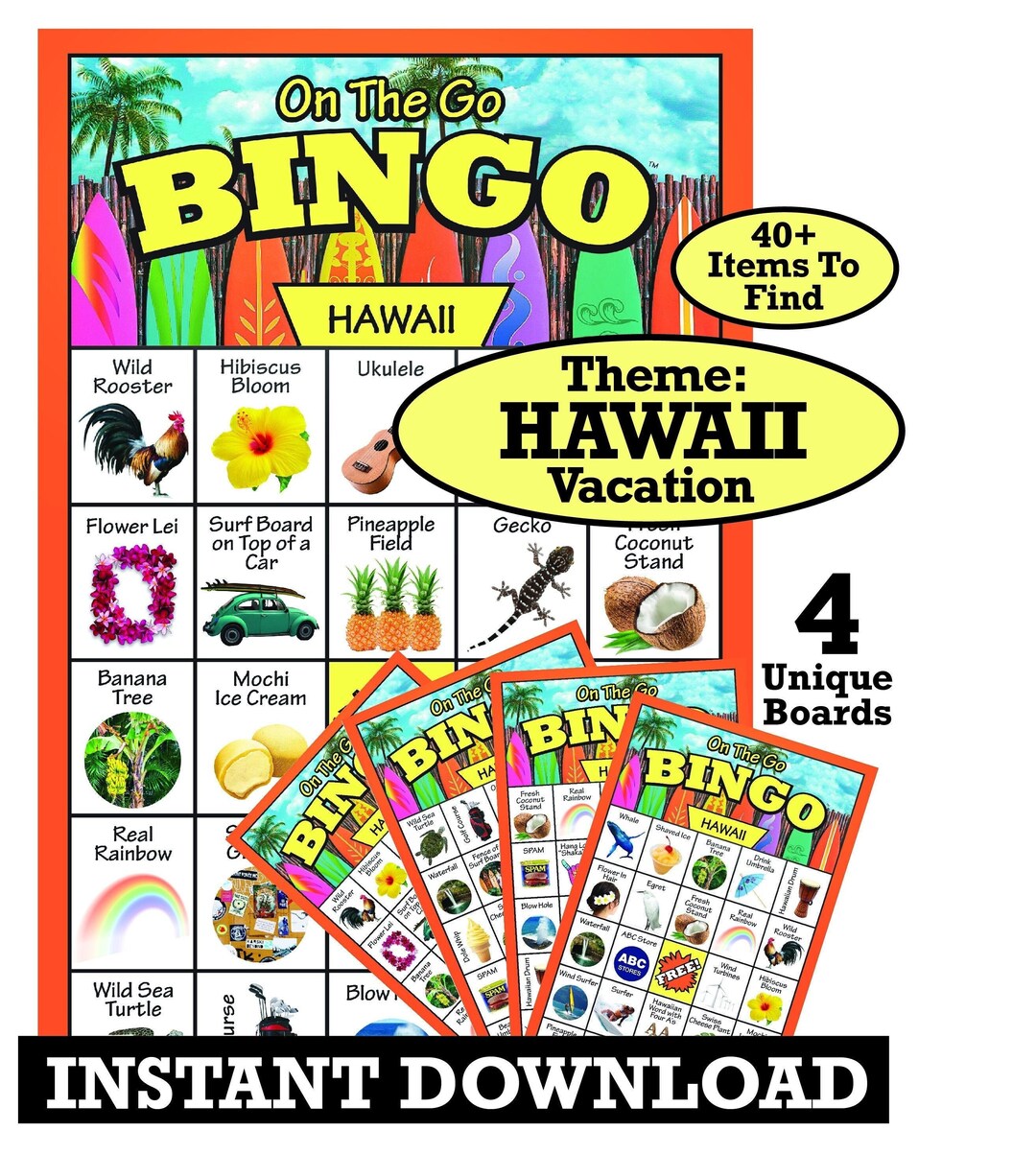 Hawaii - Bingo Board - 4 Unique Boards - Instant Download - Hawaiian ...
