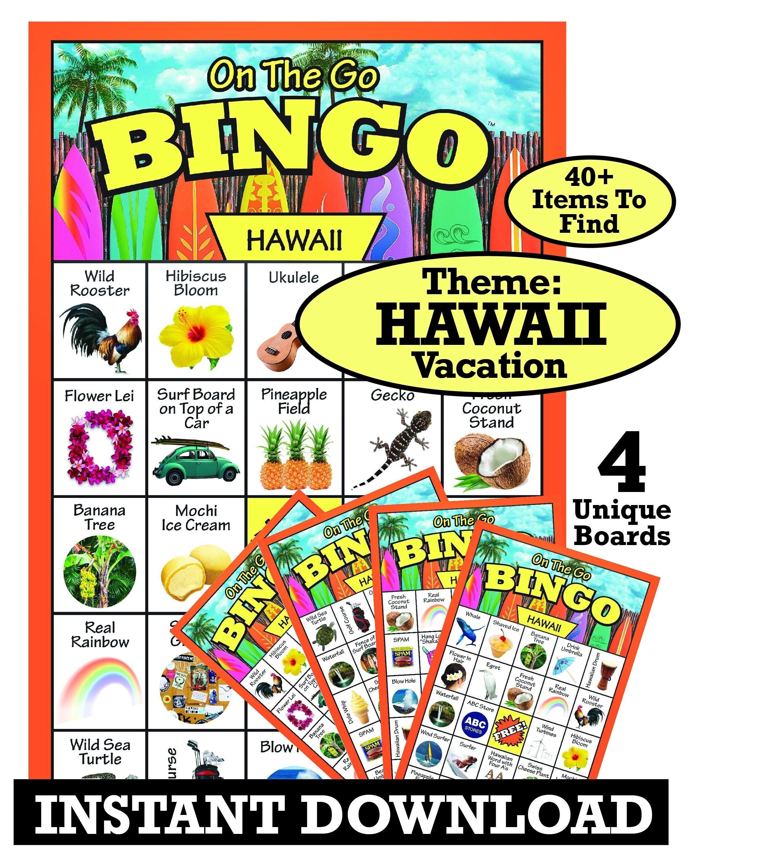 Hawaii - Bingo Board - 4 Unique Boards - Instant Download - Hawaiian ...