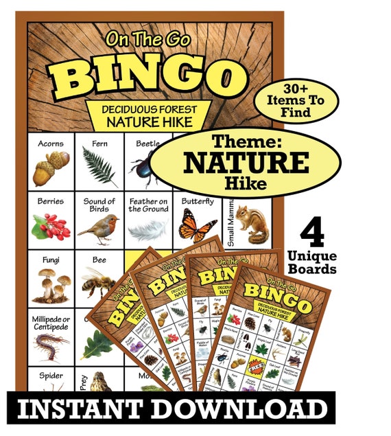 Nature Hike Bingo Board 4 Unique Boards Instant Download | Etsy