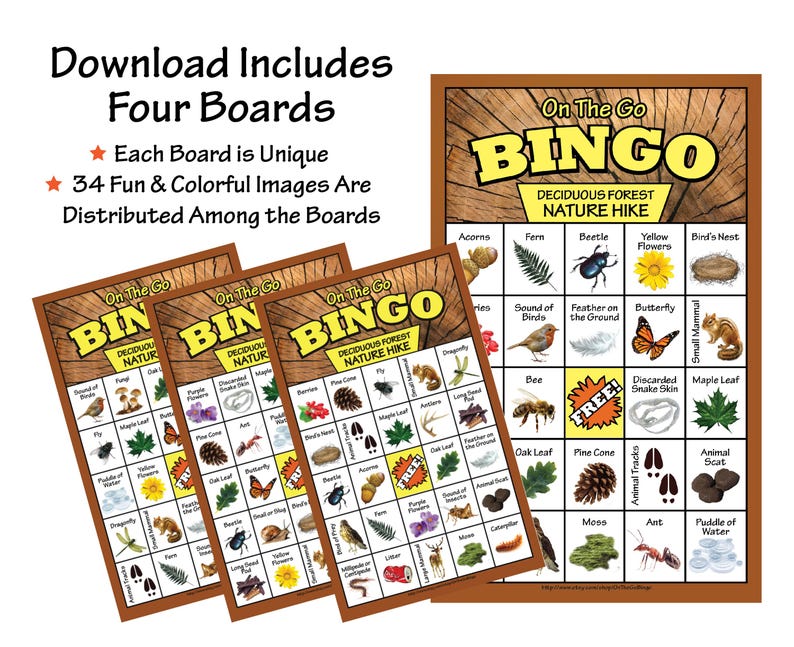 Nature Hike - Bingo Board - 4 Unique Boards - Instant Download ...