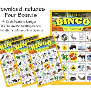 Yellowstone Travel Bingo - 4 Unique Boards - Instant Download - Fun ...