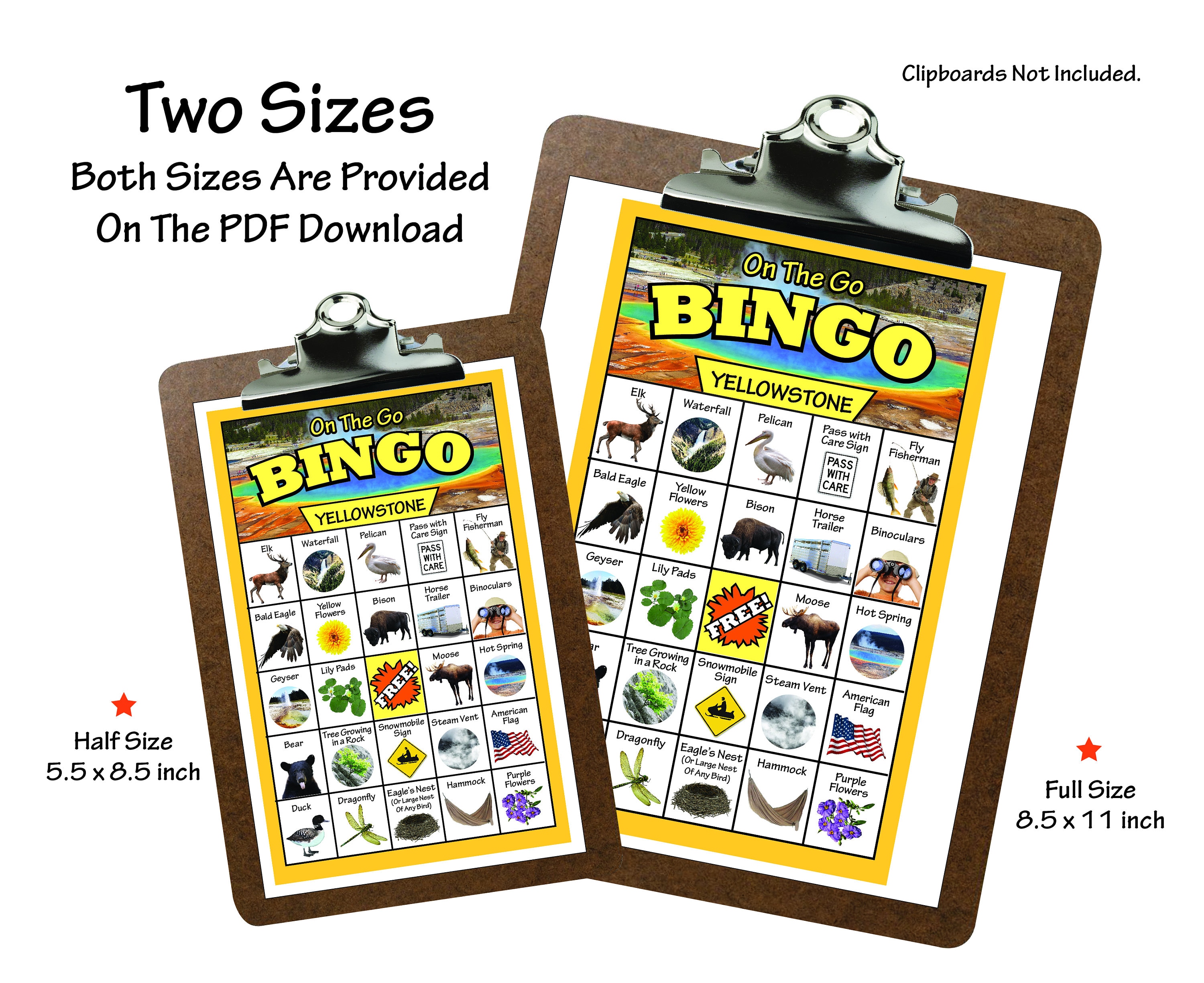 Yellowstone Travel Bingo - 4 Unique Boards - Instant Download - Fun ...