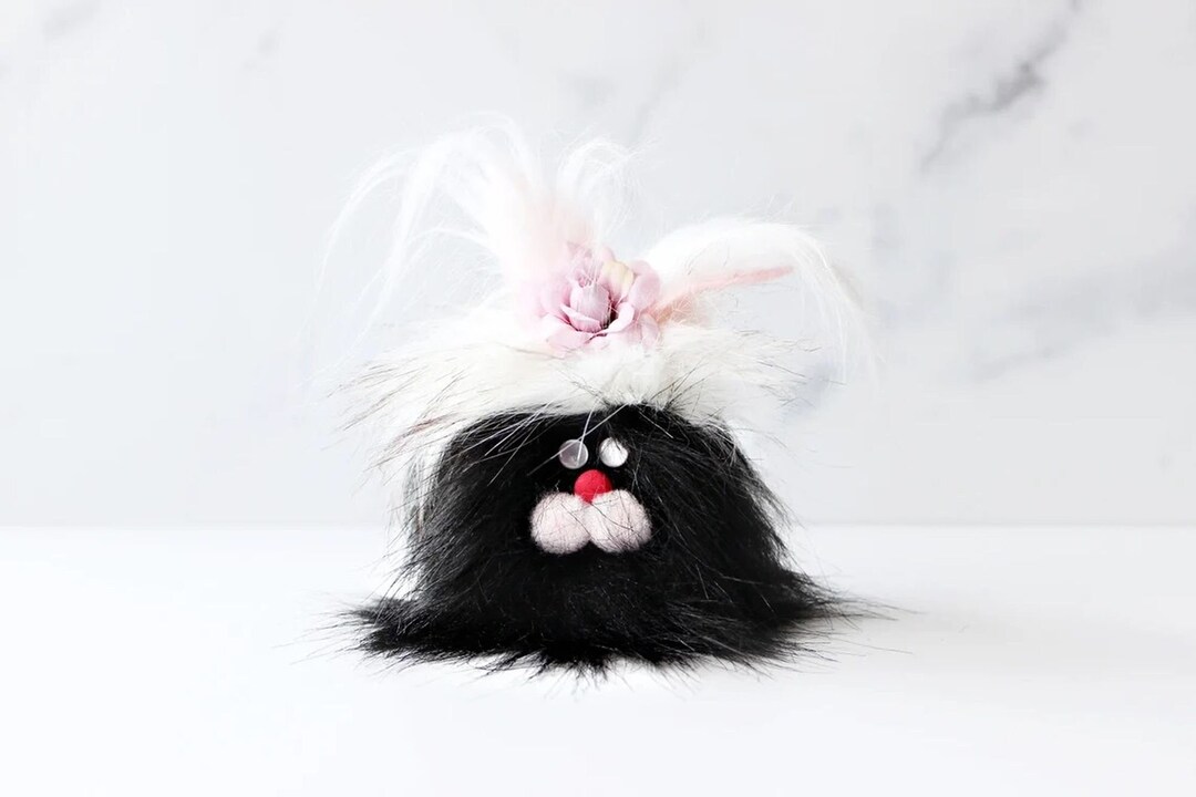 Bunny Rabbit Gnome, Mini Gnome, Black White Bunny Gnome Animal With ...