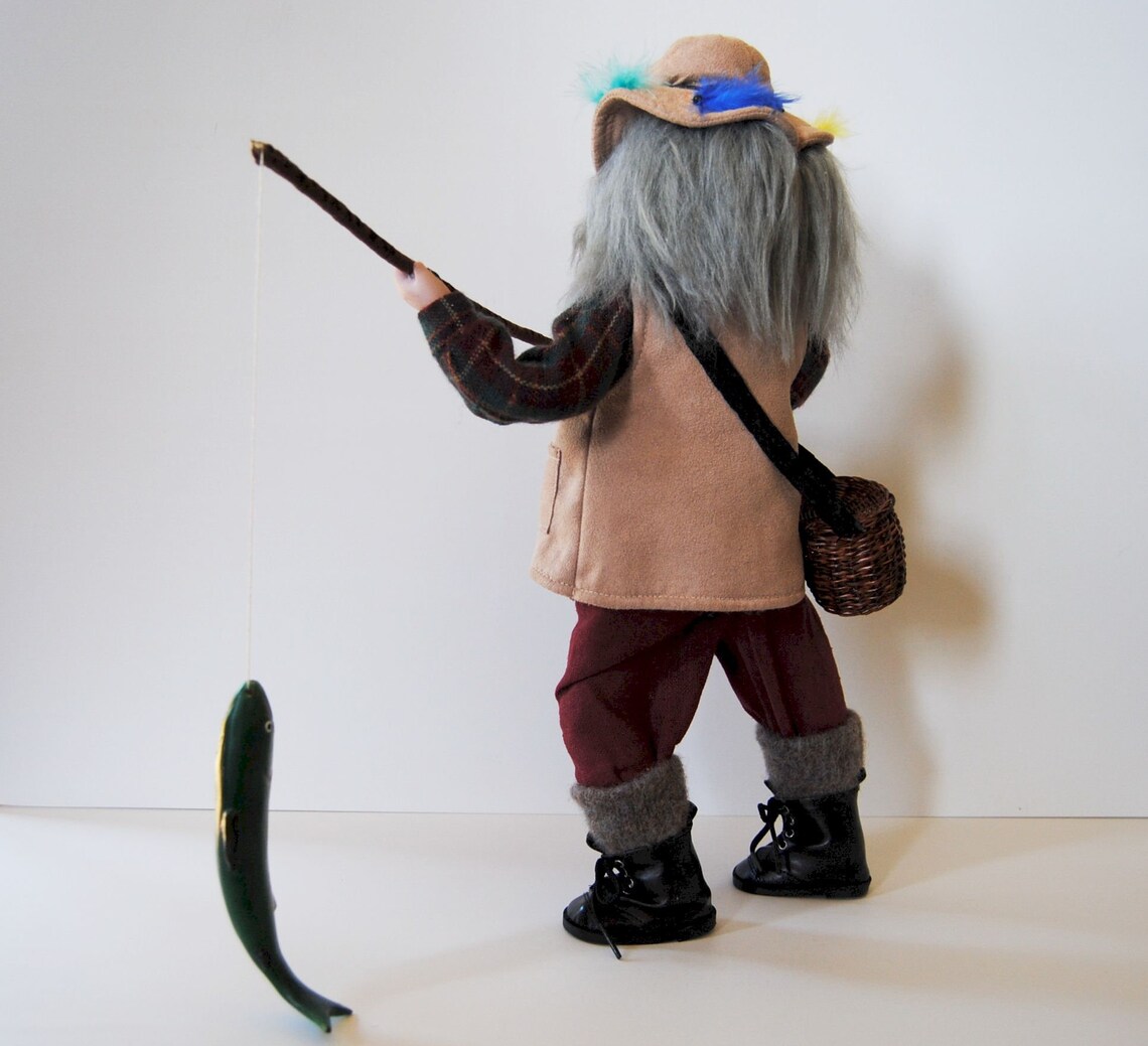 Fisherman Fishing Gnome, Outdoor Gnome, Rugged, Fish Gnome, Farmhouse ...