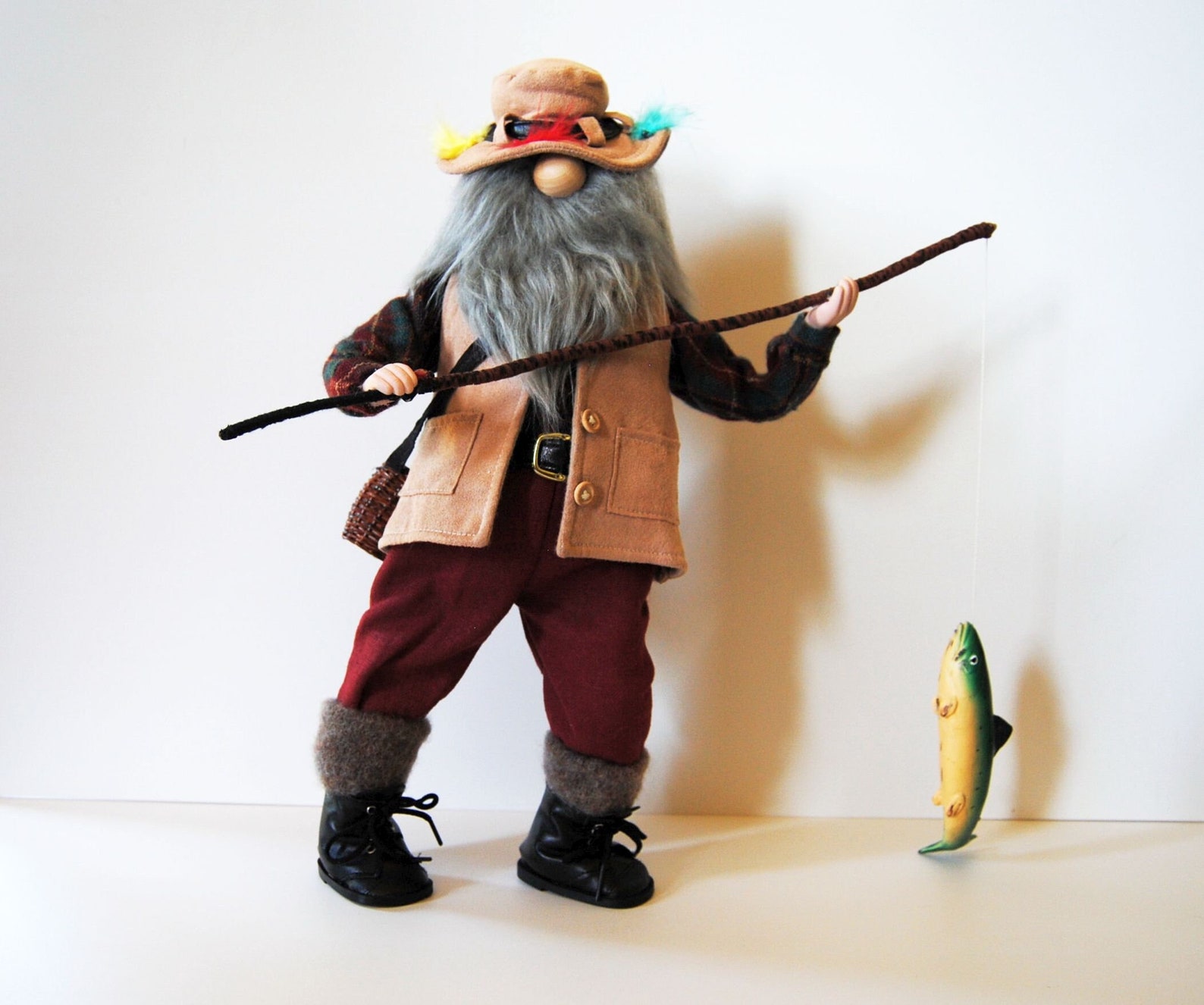 Fisherman Fishing Gnome, Outdoor Gnome, Rugged, Fish Gnome, Farmhouse ...