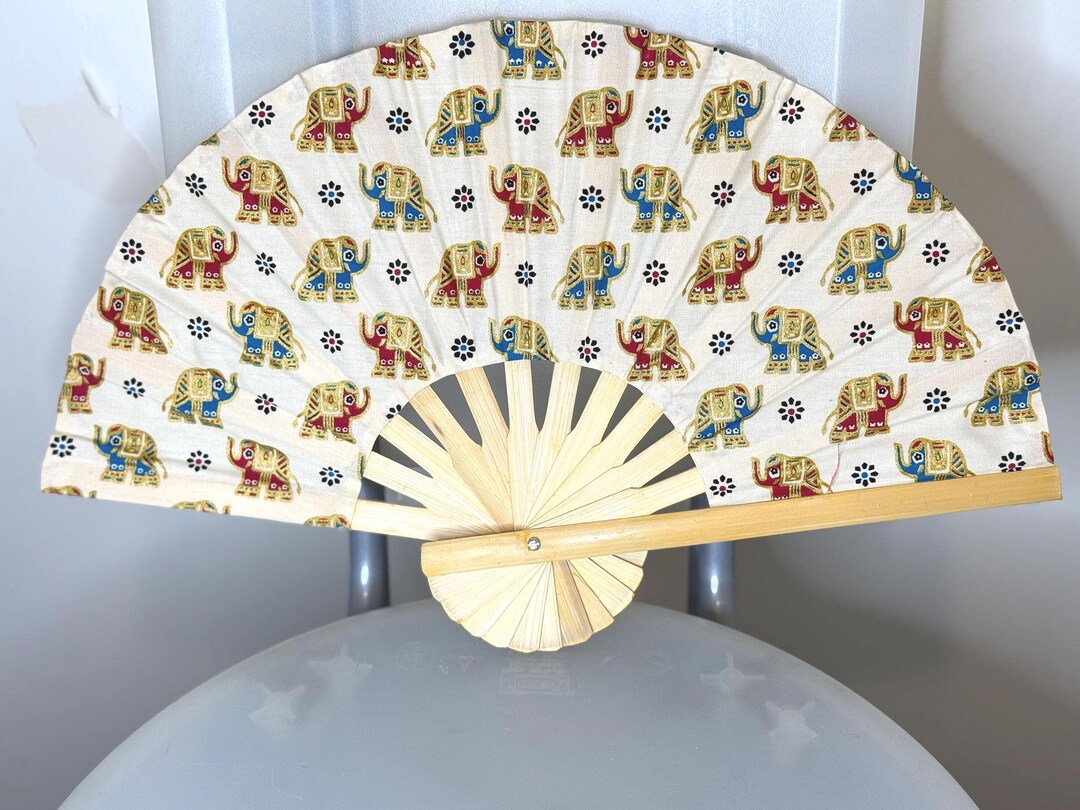 Thai Elephant Bamboo Hand Fan, Red, White & Blue - Etsy