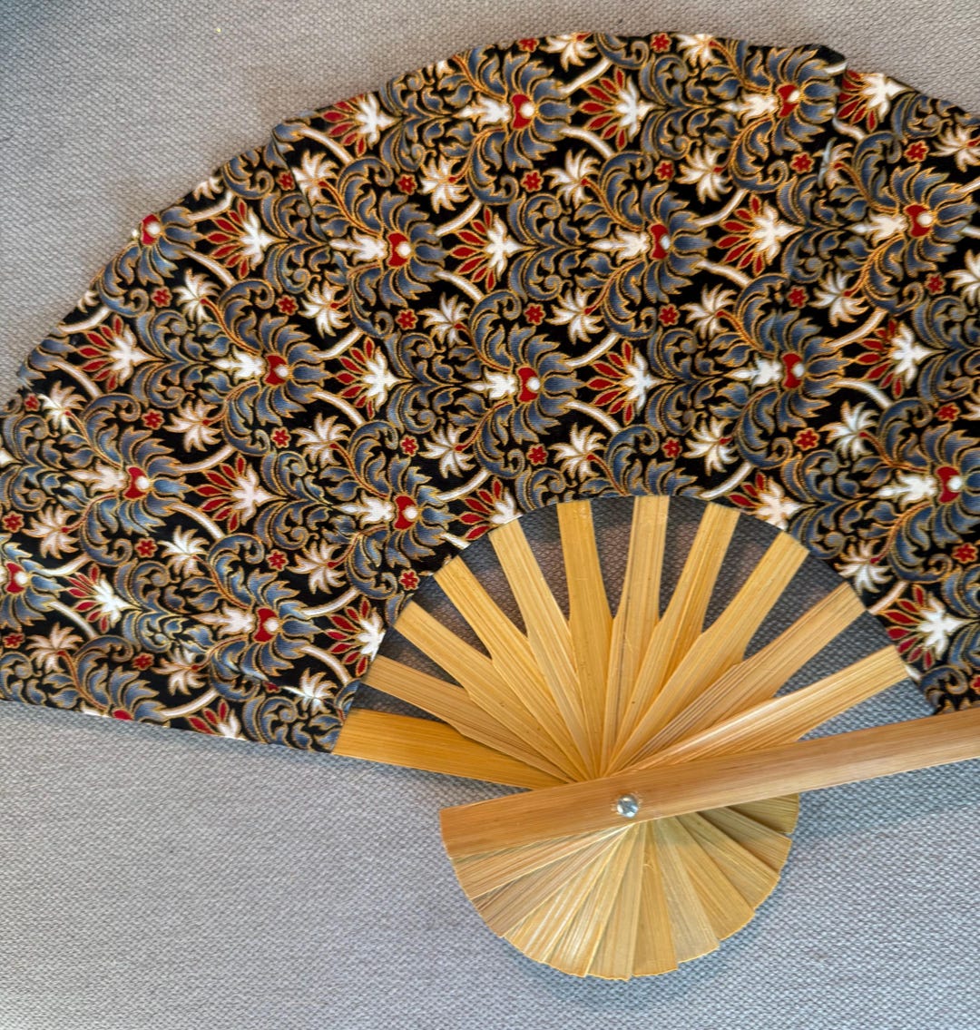 Thai Bamboo Floral Hand Fan - Black, Red, and White - Etsy