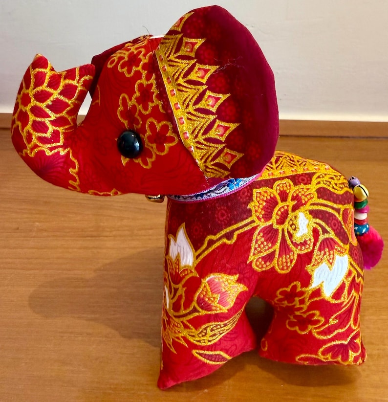 Red & Gold Thai Elephant Plush Toy Handmade Thailand Collectible Decor ...