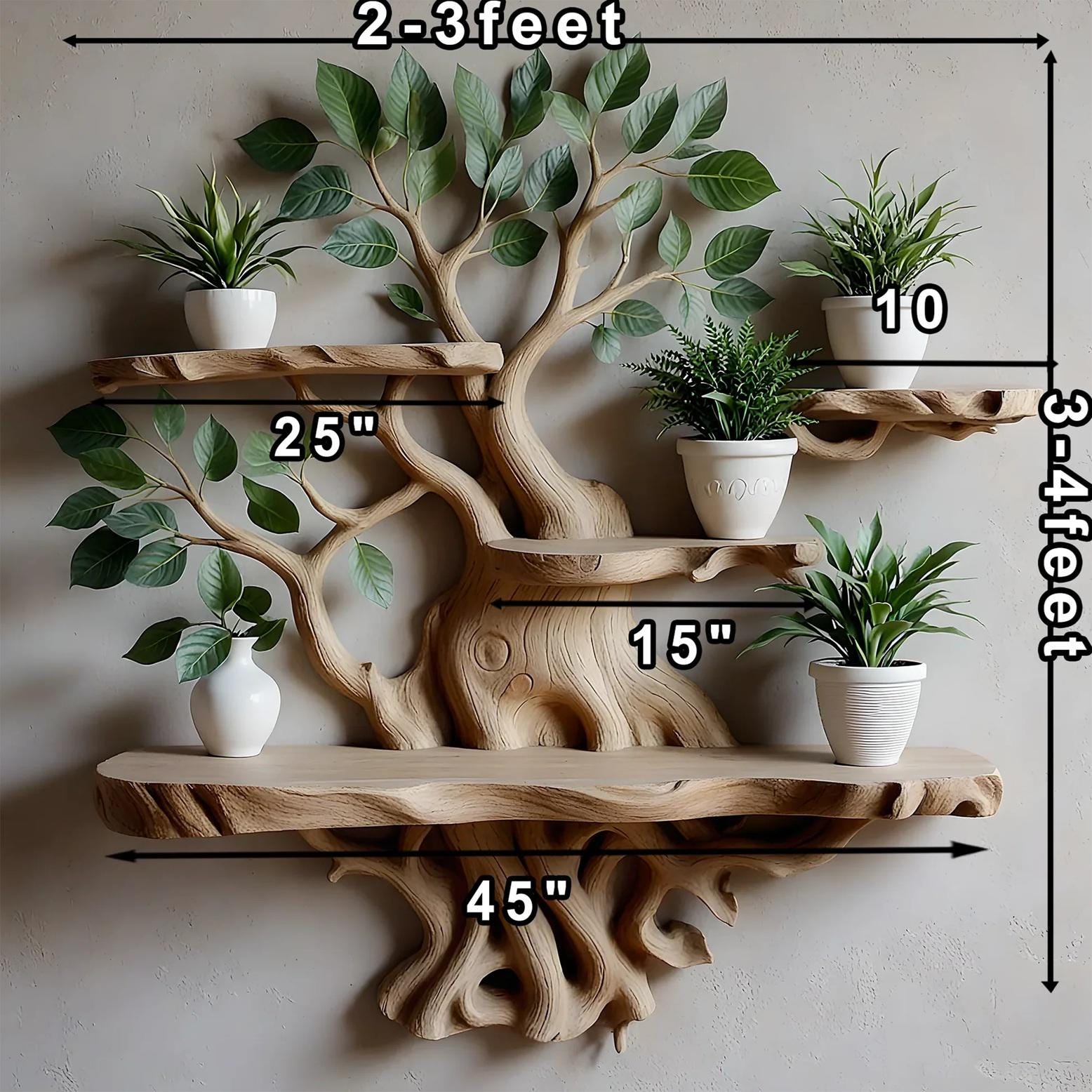 Ancient Tree Shape Wall Shelves Live Edge Tree Branch Shelf 45"h × 40"w ...