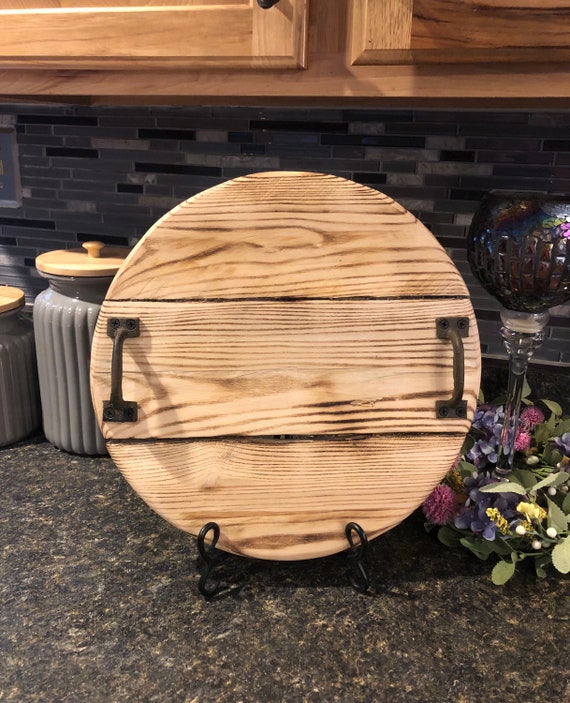 Wood Serving Tray Round Reclaimed Wood Tray Farmhouse | Etsy