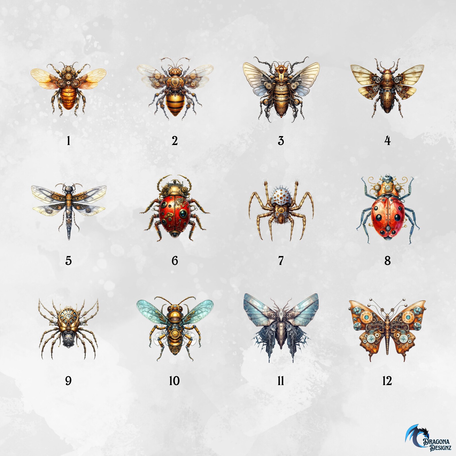 Steampunk Insects Clipart Bundle - 14 PNG Victorian Bugs Graphics for ...