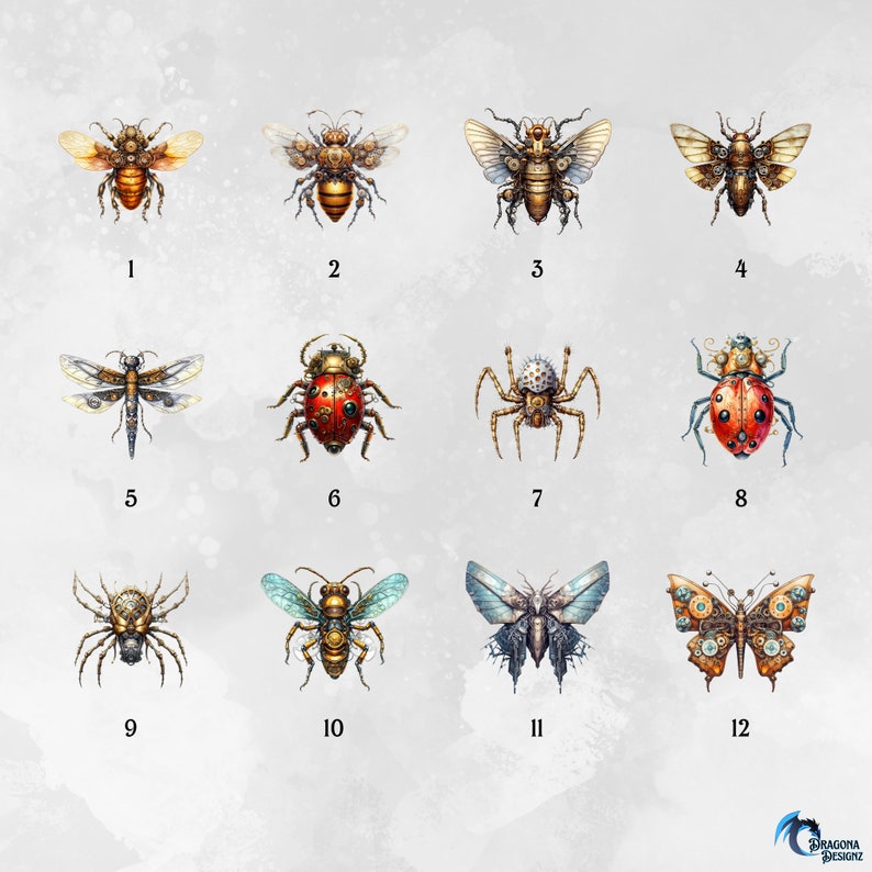 Steampunk Insects Clipart Bundle - 14 PNG Victorian Bugs Graphics for ...