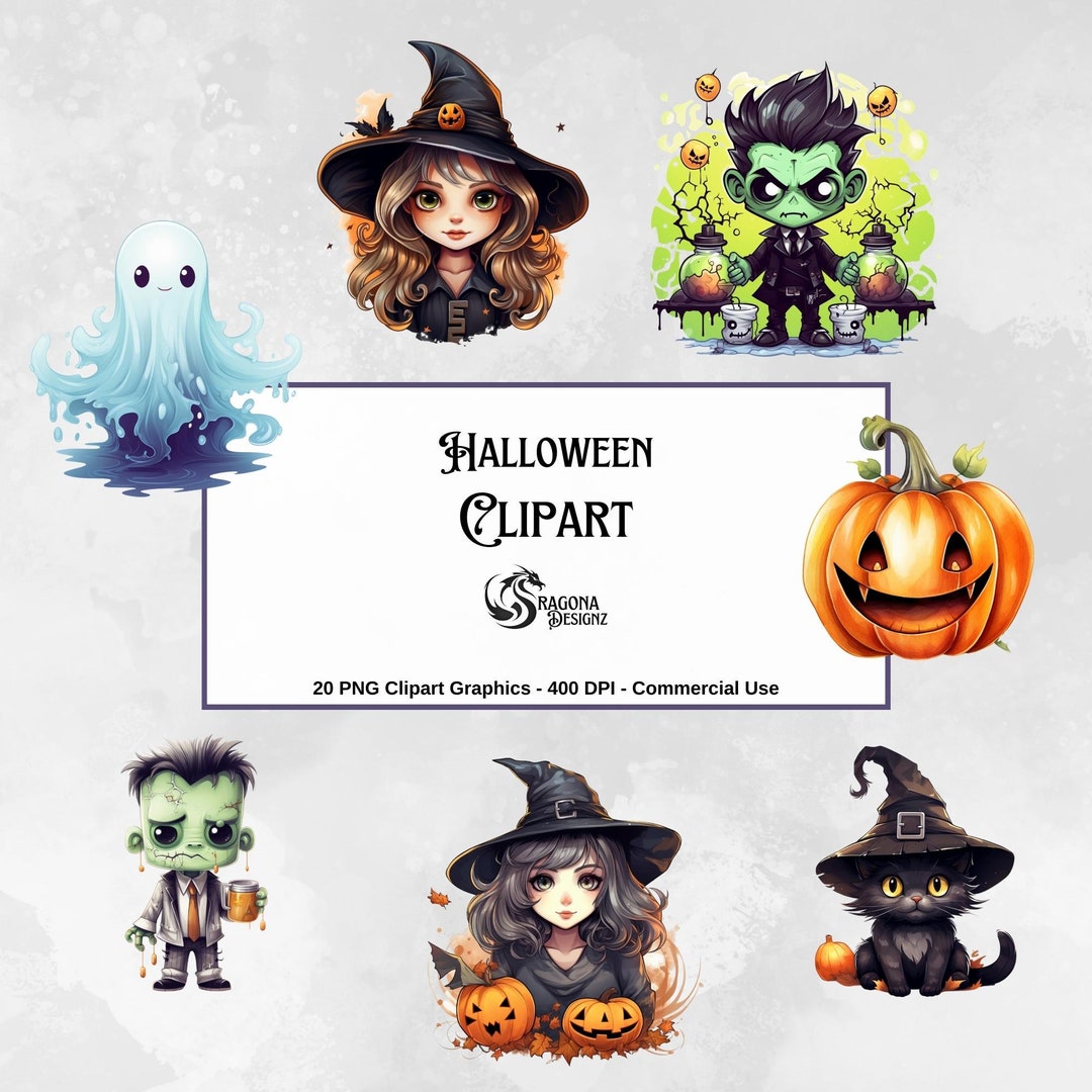 Halloween Clipart Bundle 20 PNG Spooky and Cute Graphics for - Etsy