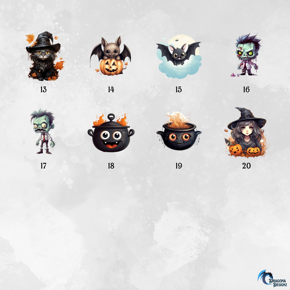 Halloween Clipart Bundle 20 PNG Spooky and Cute Graphics for Journals ...