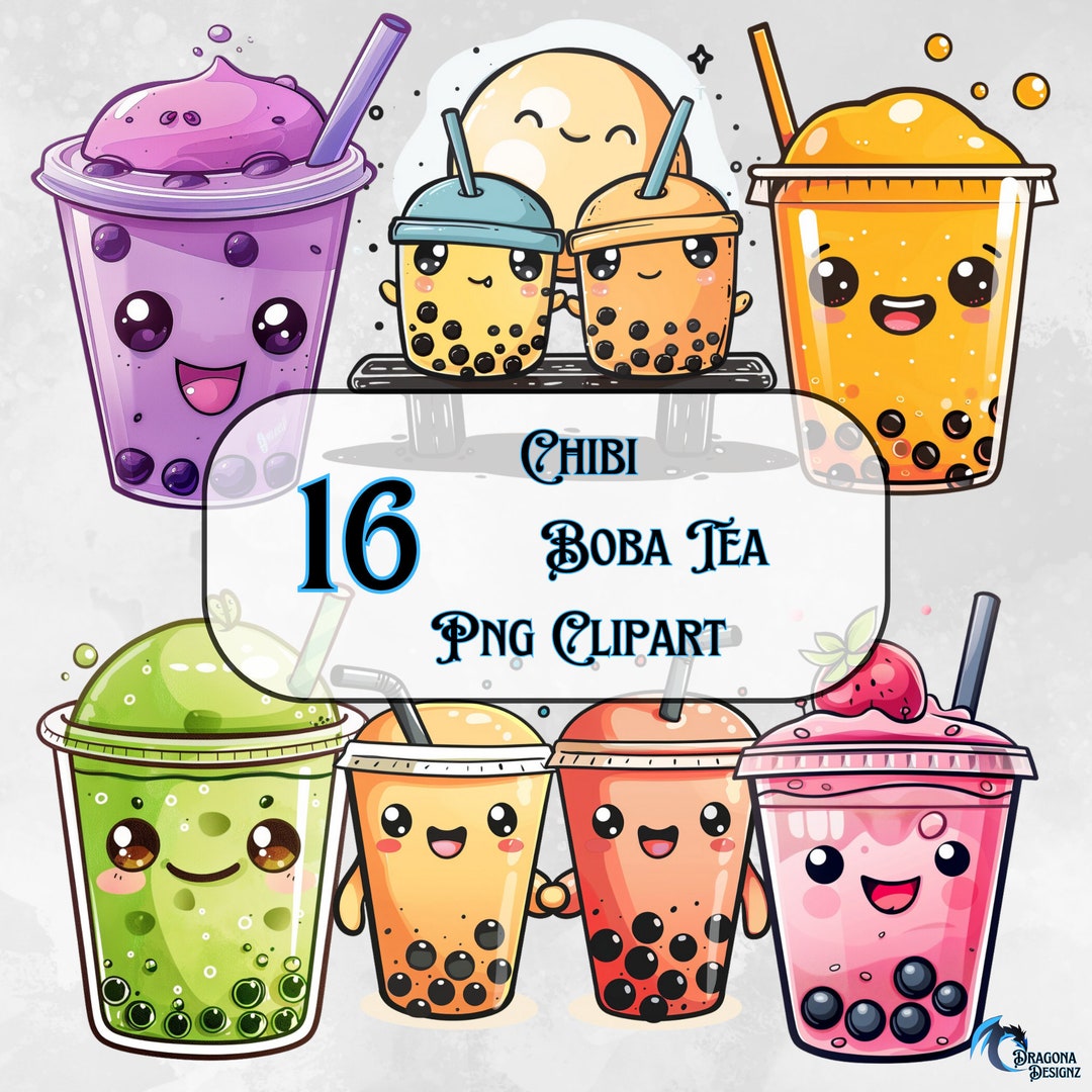 Chibi Anime Boba Tea Clip Art - Adorable Happy Boba Tea PNG Characters ...