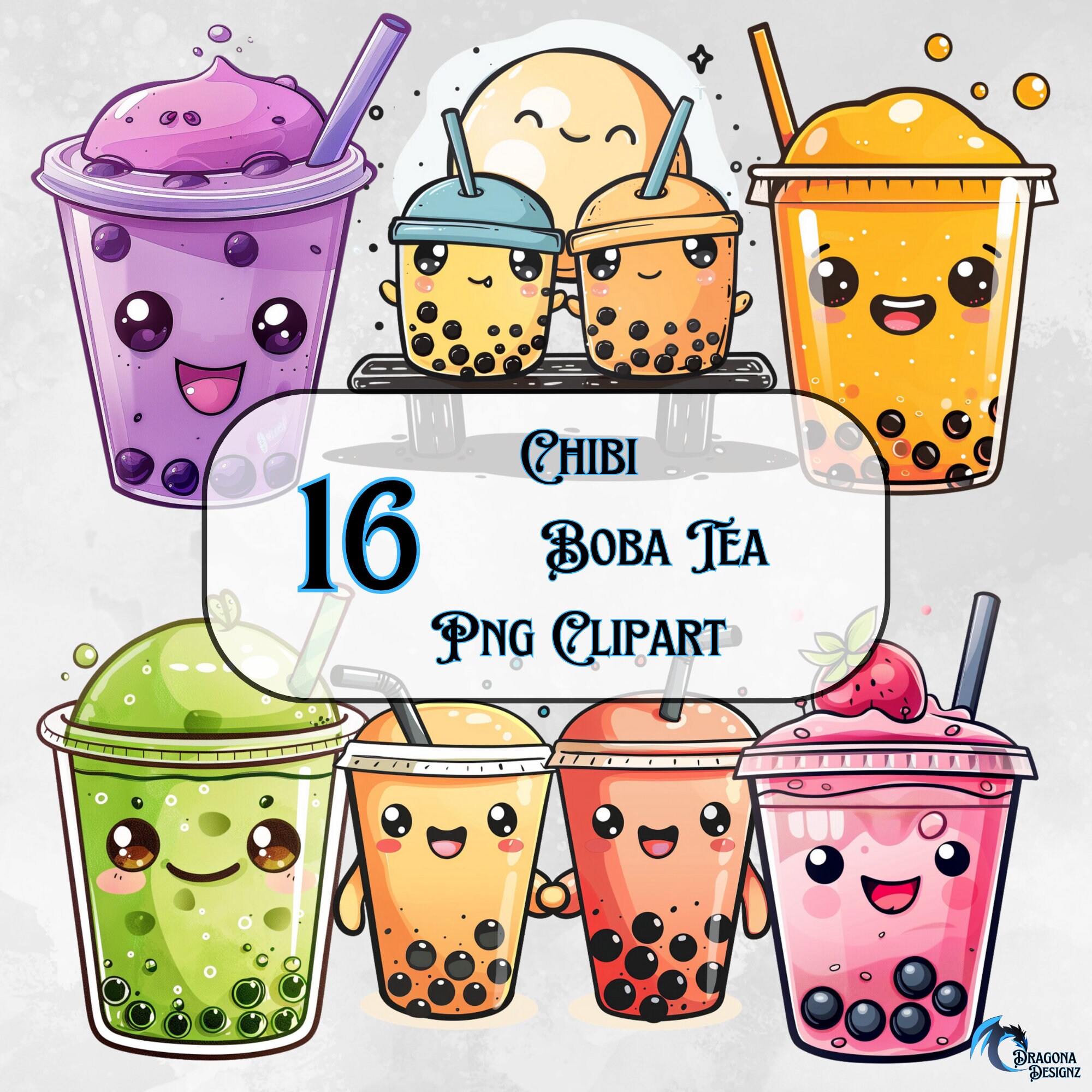 Chibi Anime Boba Tea Clip Art - Adorable Happy Boba Tea PNG Characters ...