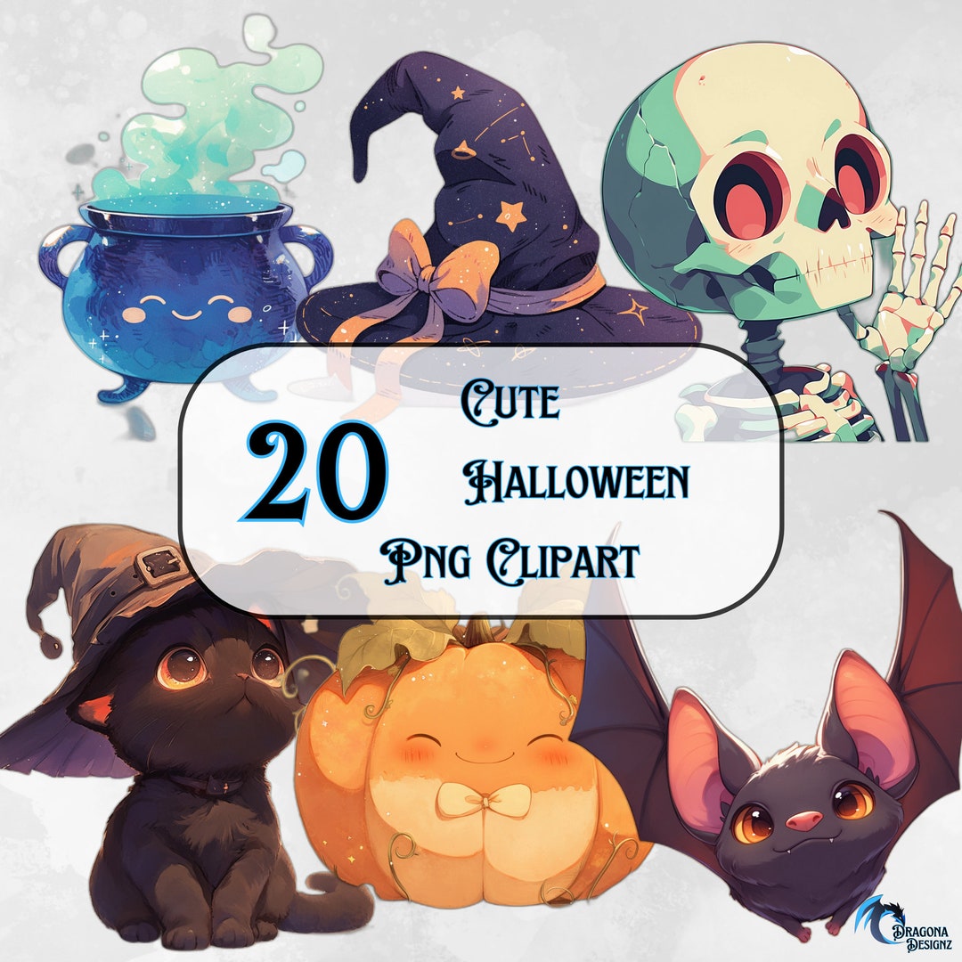 Halloween Clipart Bundle - 20 PNG Cute Graphics for Journals - Instant ...