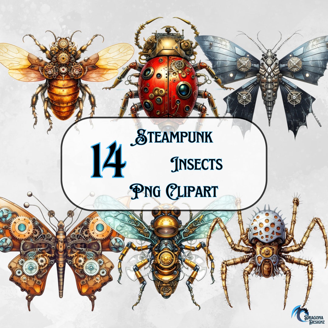 Steampunk Insects Clipart Bundle - 14 PNG Victorian Bugs Graphics for ...