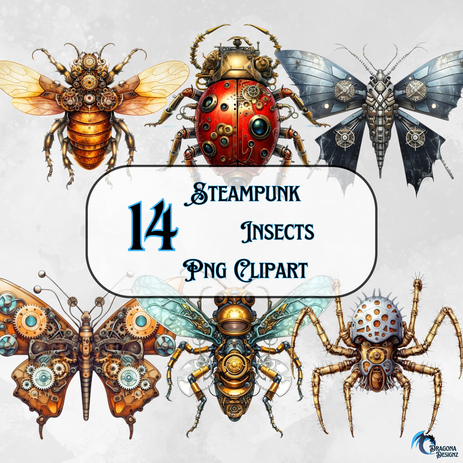 Steampunk Insects Clipart Bundle - 14 PNG Victorian Bugs Graphics for ...