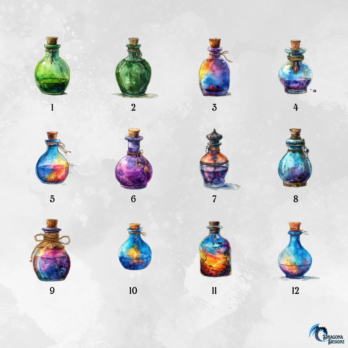 Watercolor Potion Bottle Clipart: 20 PNG Graphics (digital Download) - Etsy