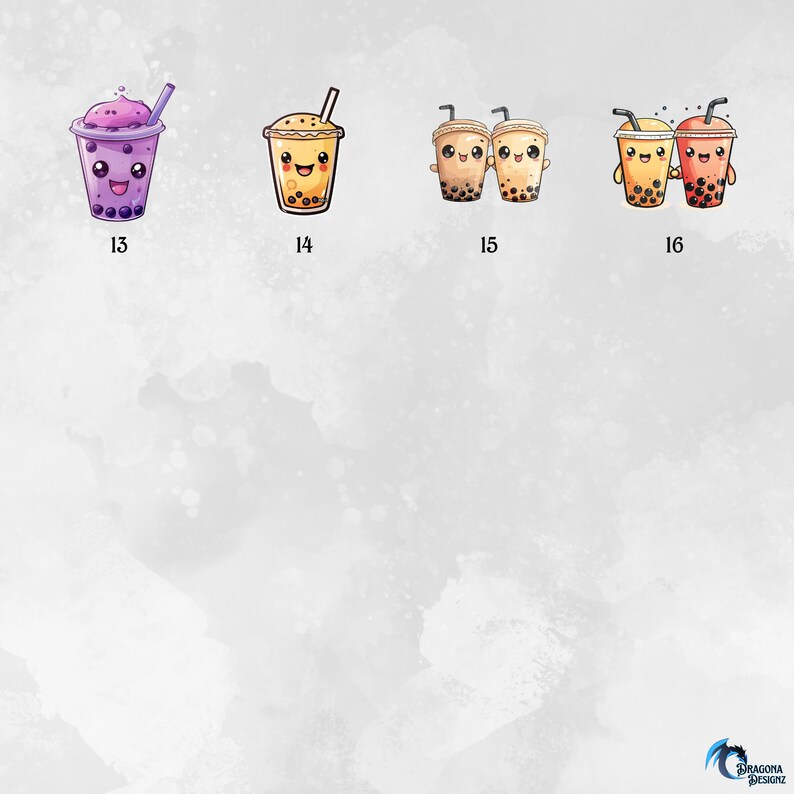 Chibi Anime Boba Tea Clip Art - Adorable Happy Boba Tea PNG Characters ...