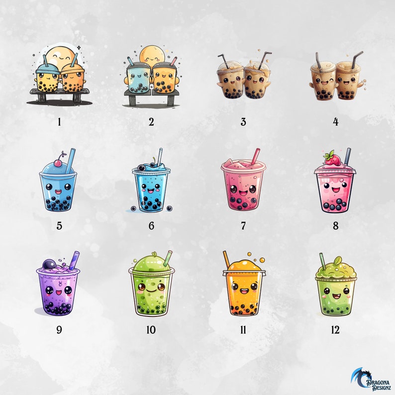 Chibi Anime Boba Tea Clip Art - Adorable Happy Boba Tea PNG Characters ...