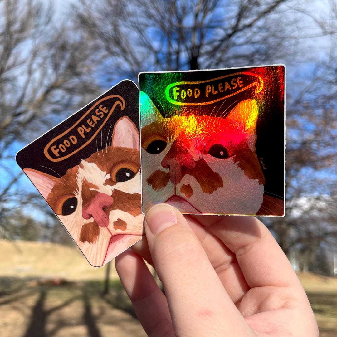 Hungry Cat "food Please" Vinyl Sticker - Etsy