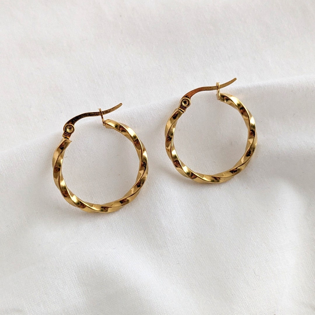 Twisted Gold Hoop Earrings | Stainless Steel Earrings Gold | Waterproof ...