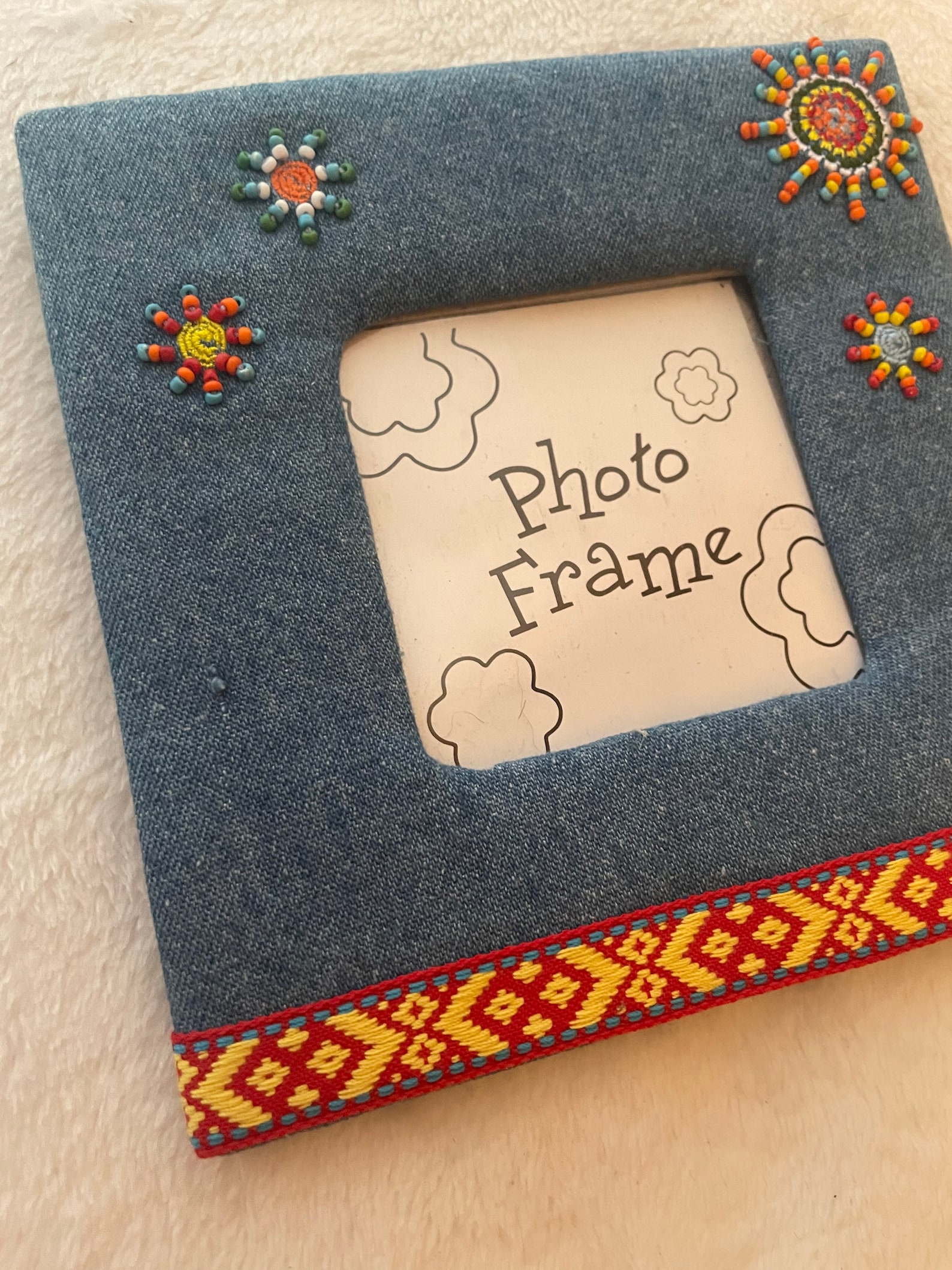Denim Photo Frame / Beaded Photo Frame / Hippy Frame | Etsy