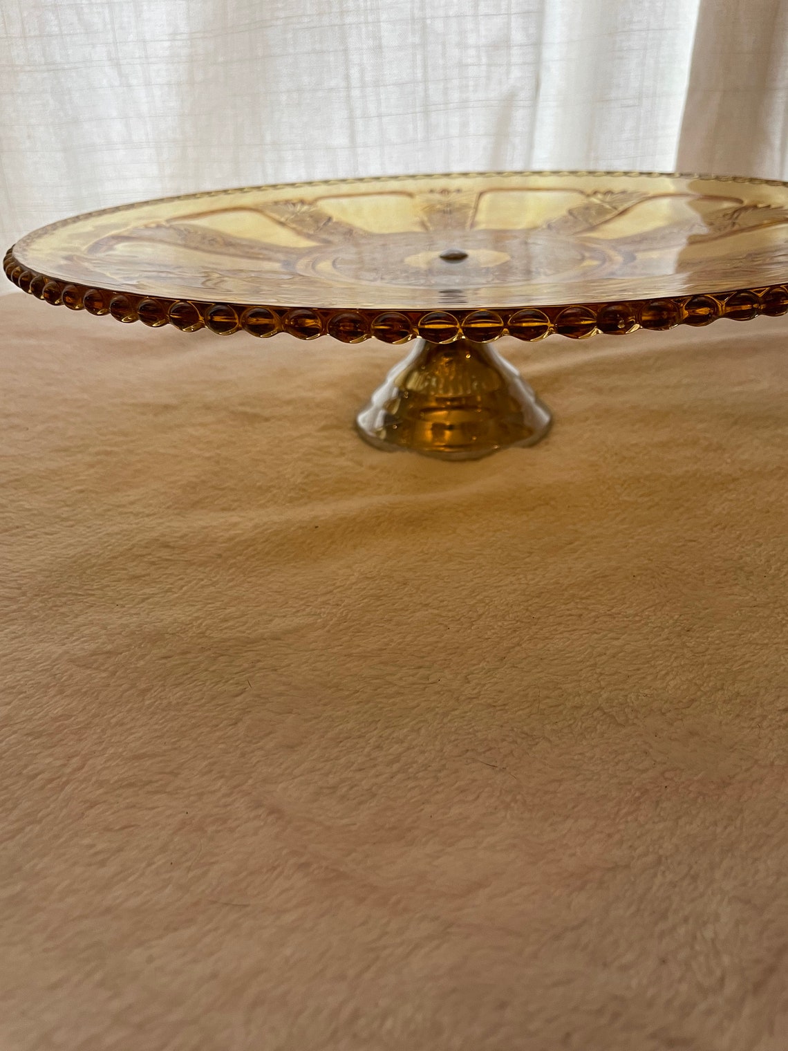 Metal and Amber Glass Cake Platter / Honey Amber Cake Tray / Amber Cake ...