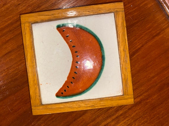 Small CERAMIC watermelon tile and wood picture kitchen decor | Etsy