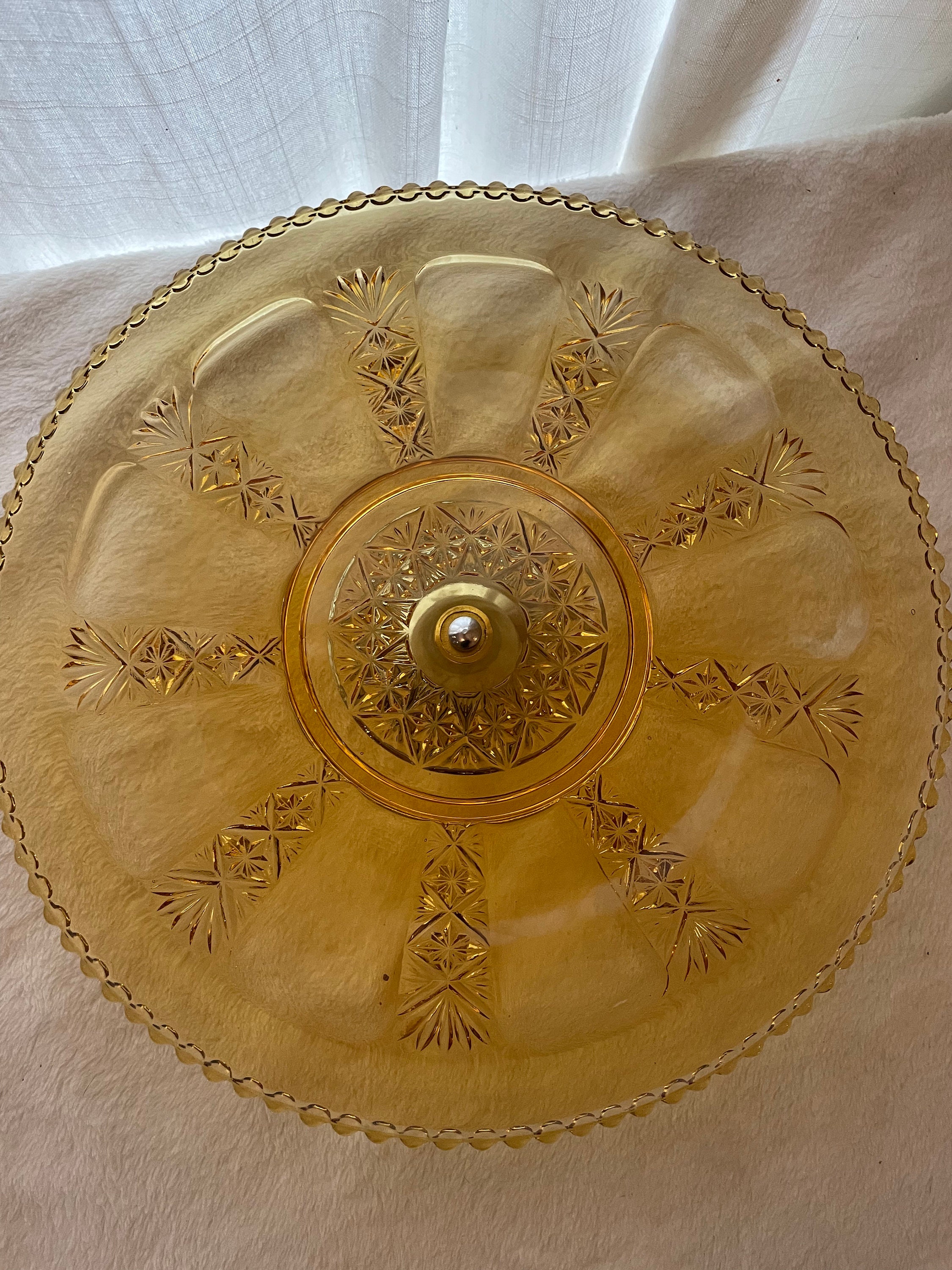 Metal and Amber Glass Cake Platter / Honey Amber Cake Tray / Amber Cake ...