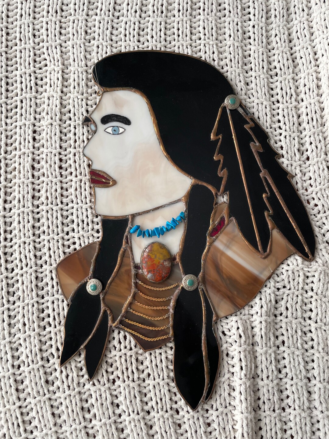 One of a Kind Indigenous Stained Glass Window Art Work / - Etsy