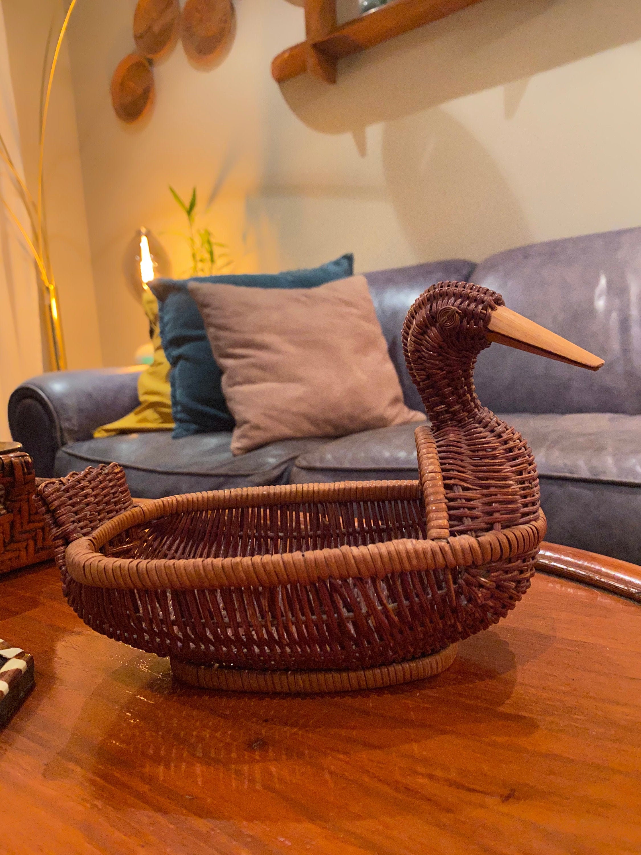 Wicker Animal Planter Basket / Duck With Wooden Nose - Etsy