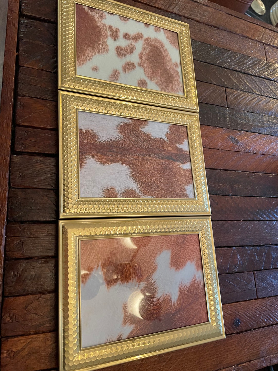 Set of Three Gold Frames With Cow Printed Copy Photos as Fill - Etsy