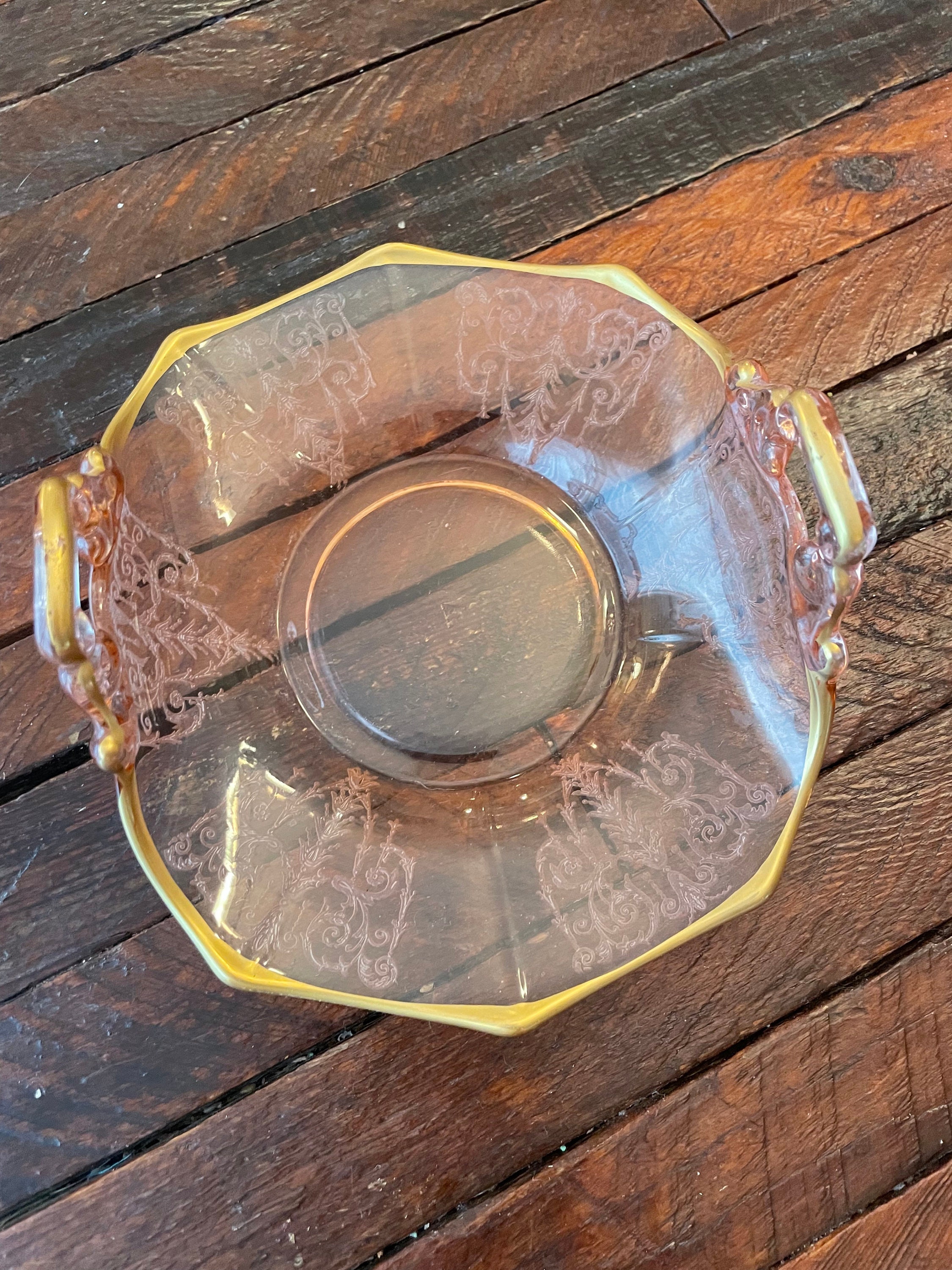 Vintage Pink and Gold Depression Glass Dish - Etsy