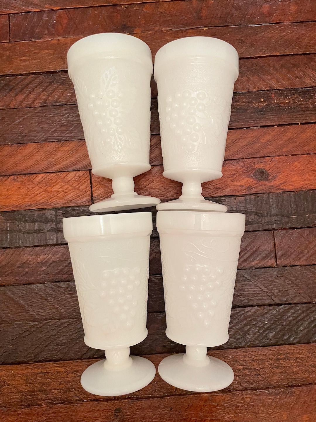 Set of Tall Milk Glass Goblets / White Ceramic Glassware / White Cups ...
