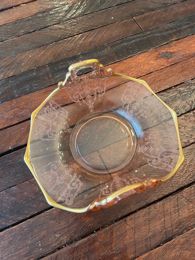 Vintage Pink and Gold Depression Glass Dish - Etsy