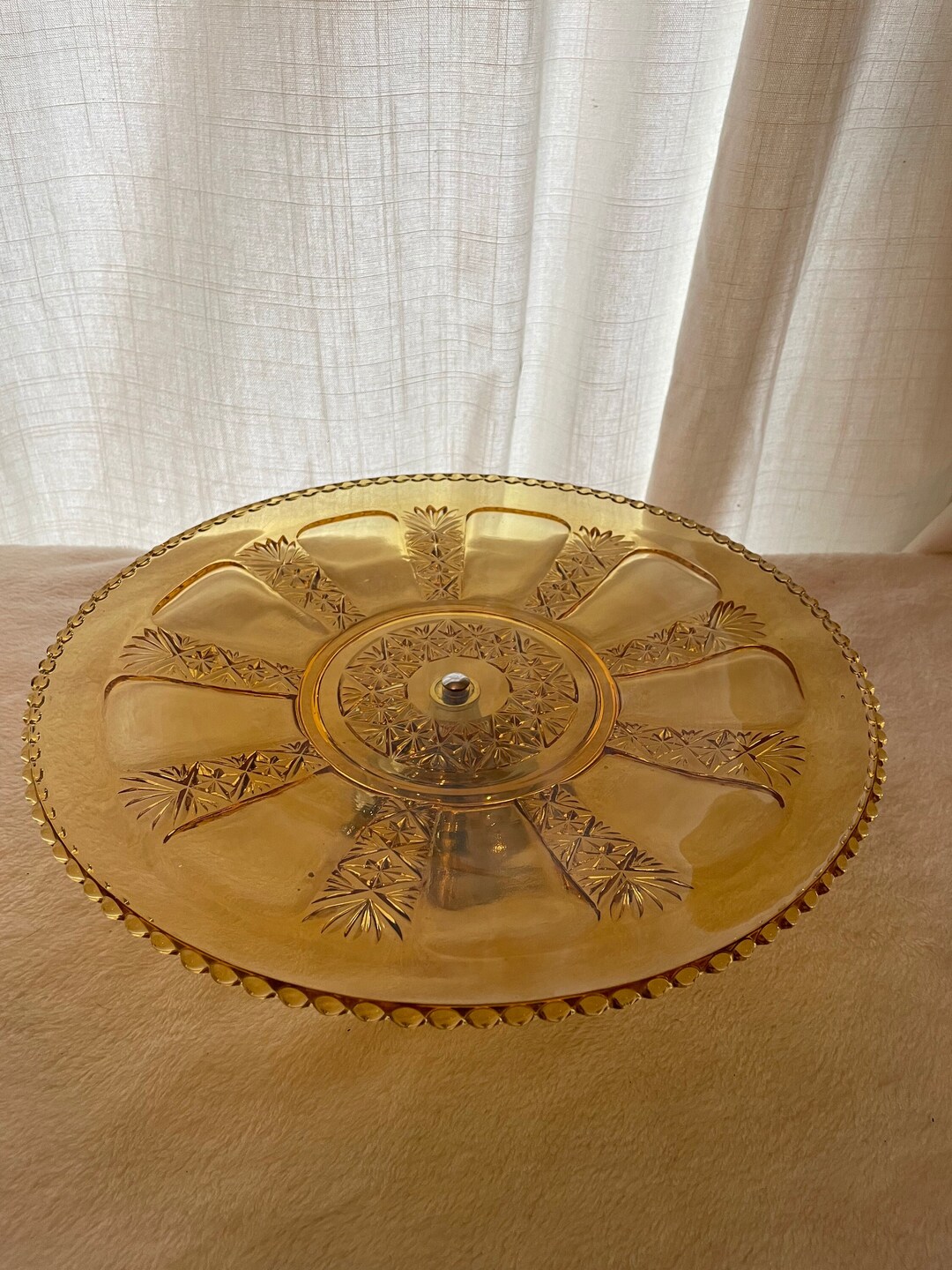 Metal and Amber Glass Cake Platter / Honey Amber Cake Tray / Amber Cake ...